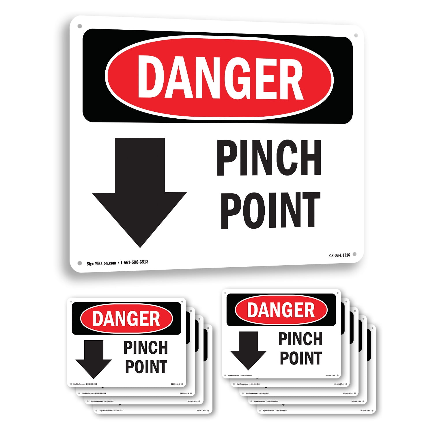 Pinch Point OSHA Danger Aluminum Sign 10 Inch x 7 Inch - 10 Pack ...