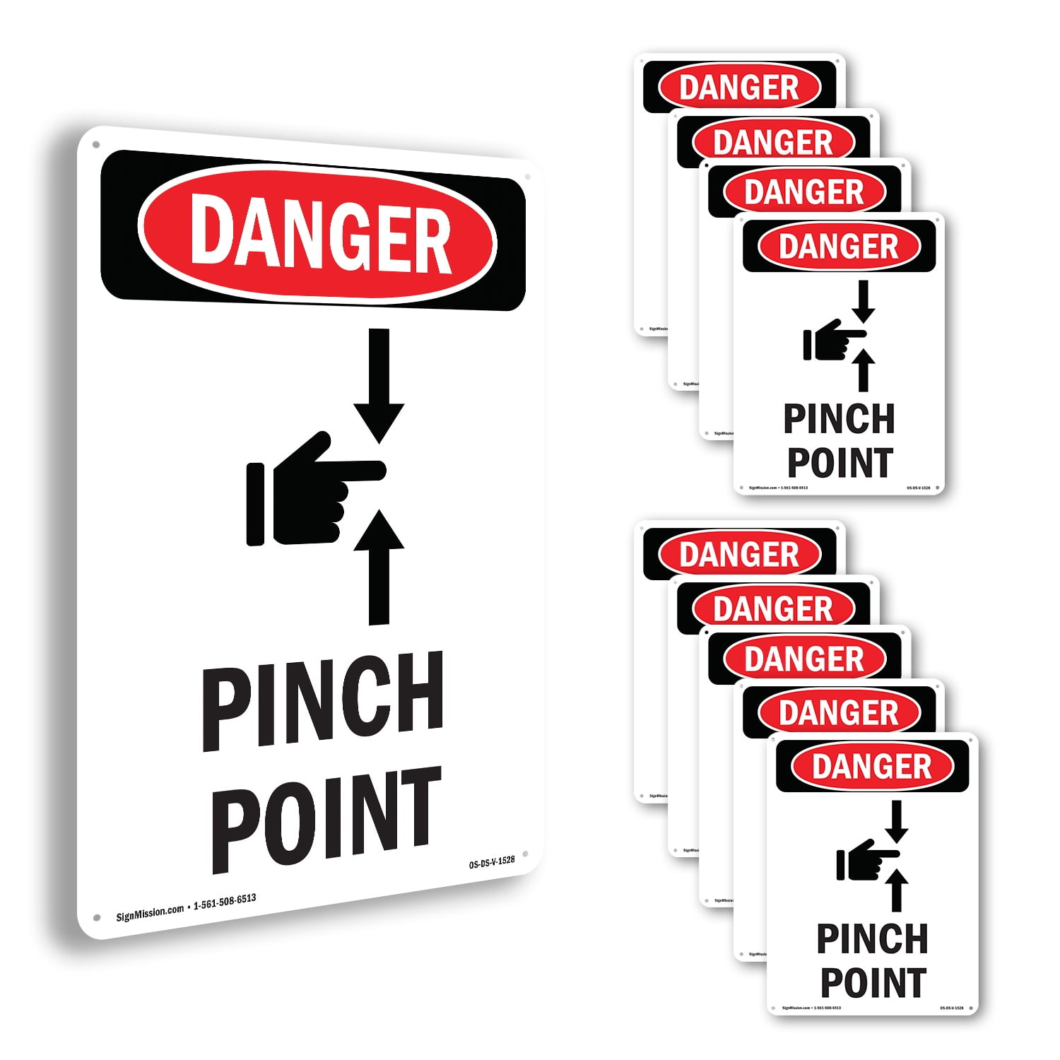 Pinch Point OSHA Danger Rigid Plastic Sign 10 Inch x 7 Inch - 10 Pack ...