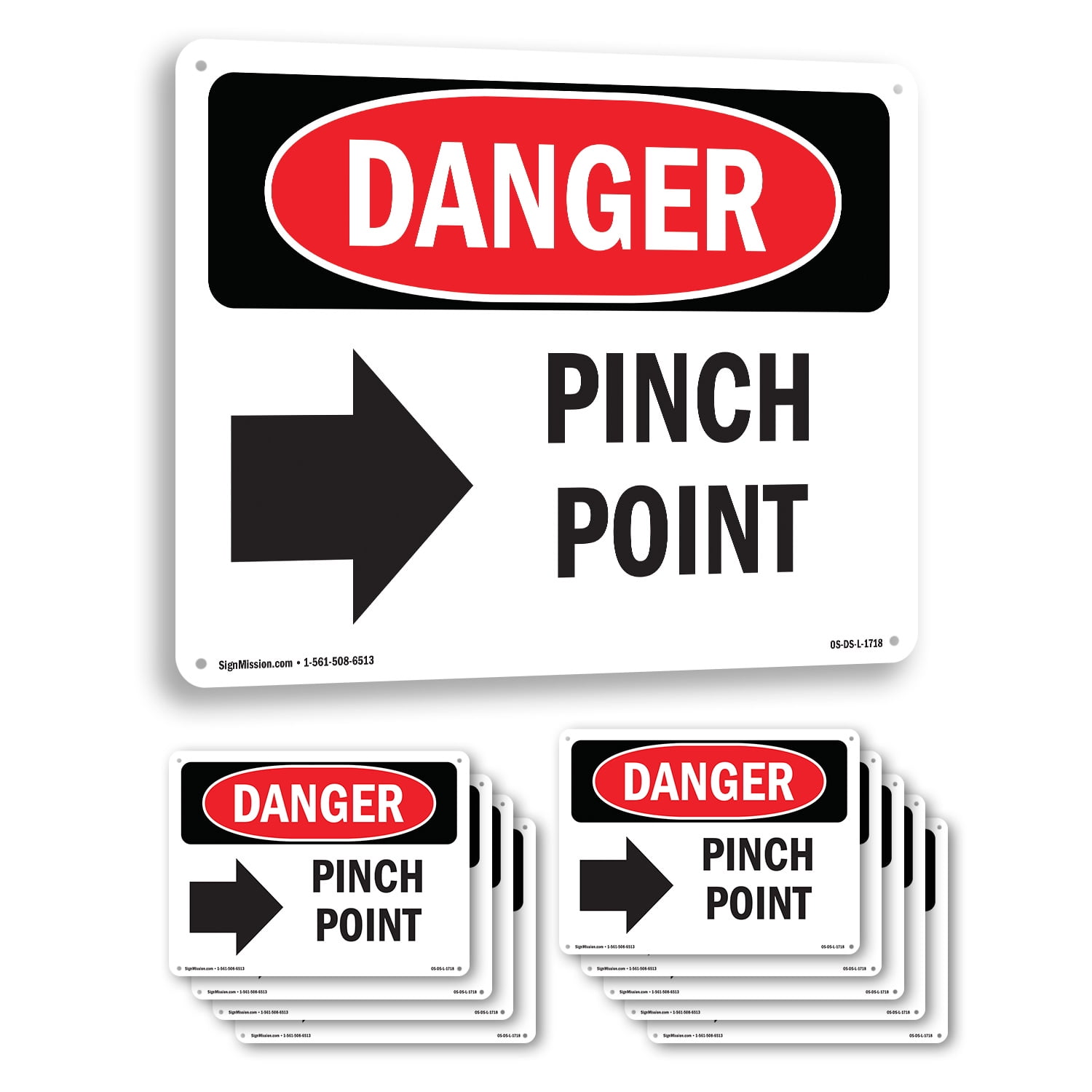 Pinch Point OSHA Danger Rigid Plastic Sign 10 Inch x 7 Inch - 10 Pack ...