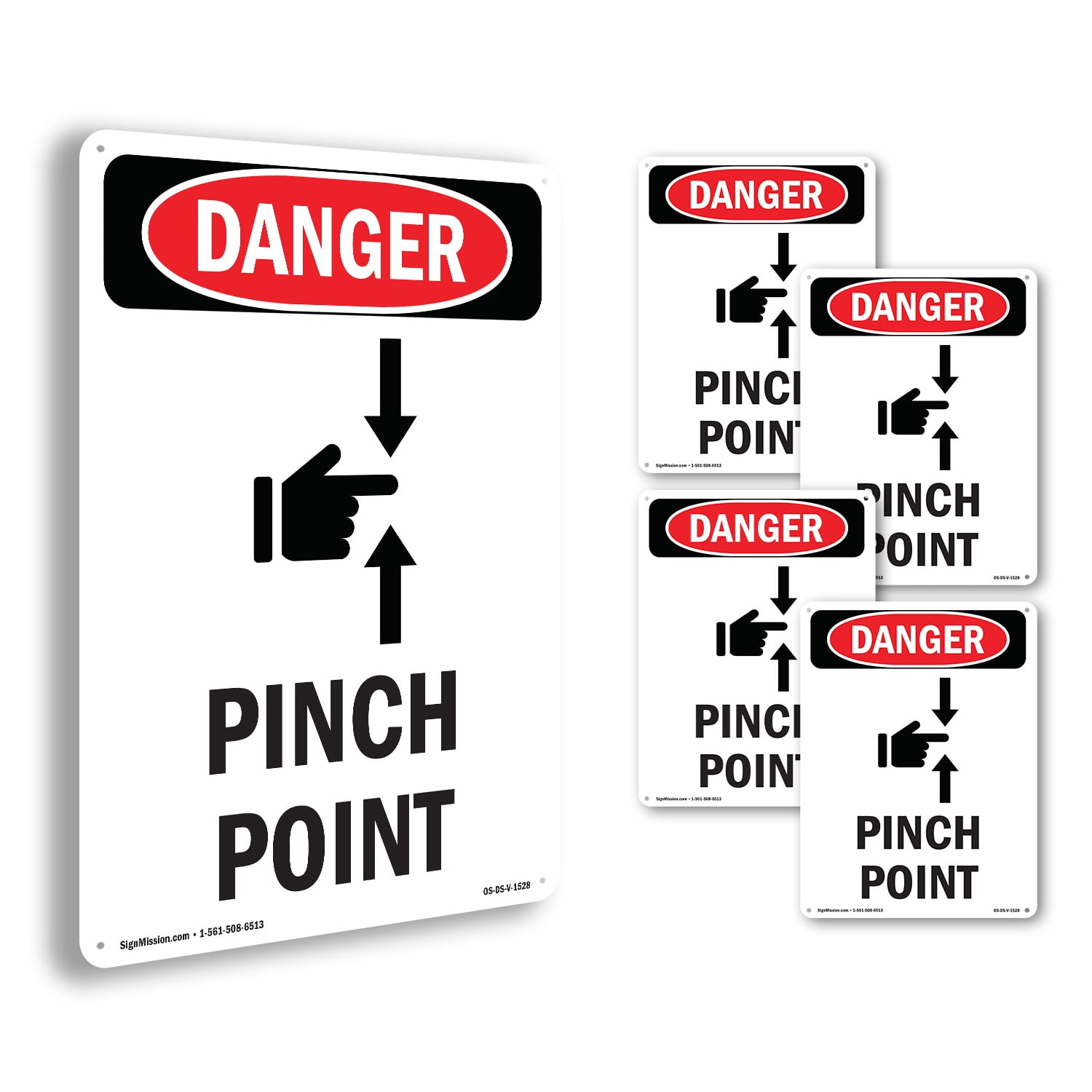 Pinch Point OSHA Danger Rigid Plastic Sign 24 Inch x 18 Inch - 5 Pack ...