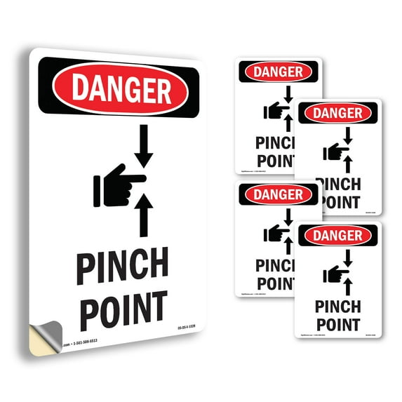 Pinch Point OSHA Danger Vinyl Decal Label 10 Inch x 7 Inch - 5 Pack ...