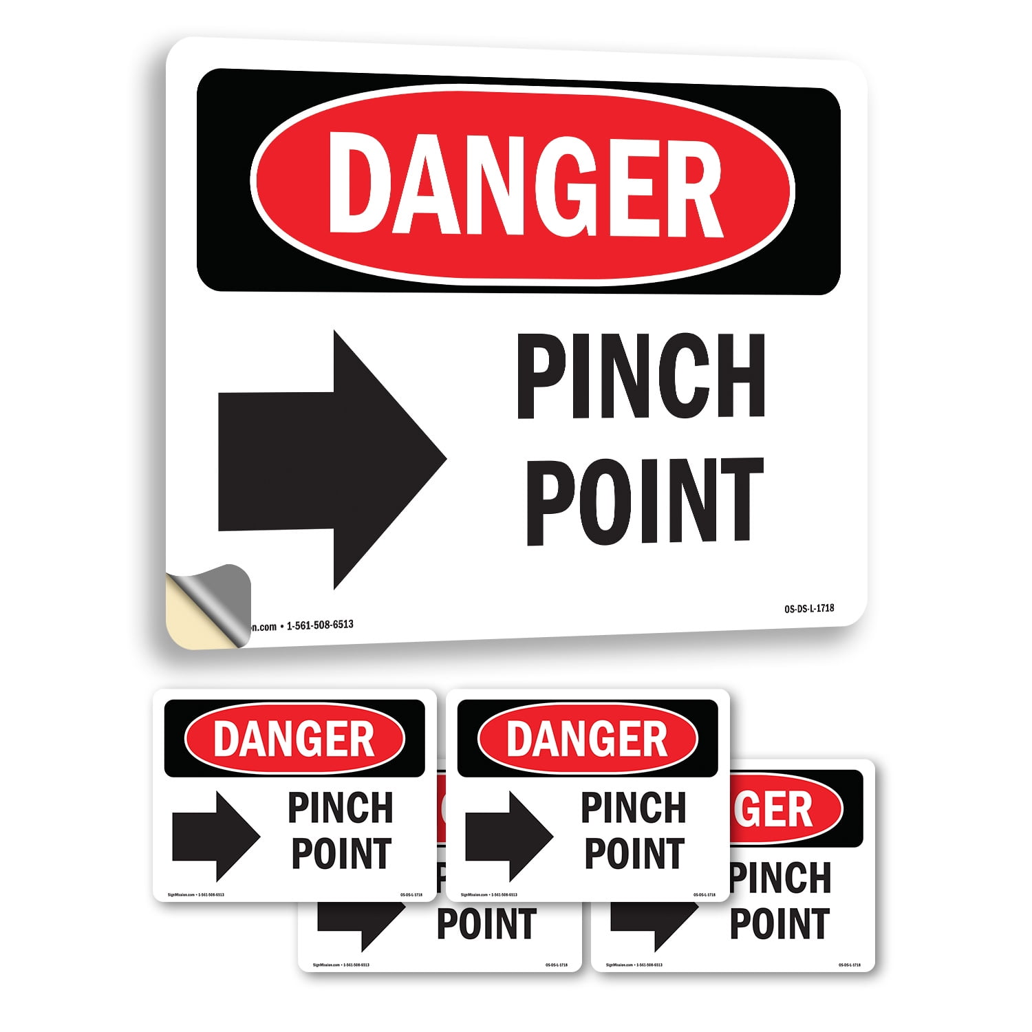 Pinch Point OSHA Danger Vinyl Decal Label 10 Inch x 7 Inch - 5 Pack ...