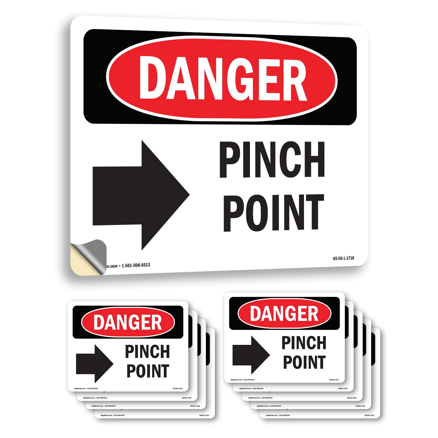 Pinch Point OSHA Danger Vinyl Decal Label 18 Inch x 12 Inch - 10 Pack ...