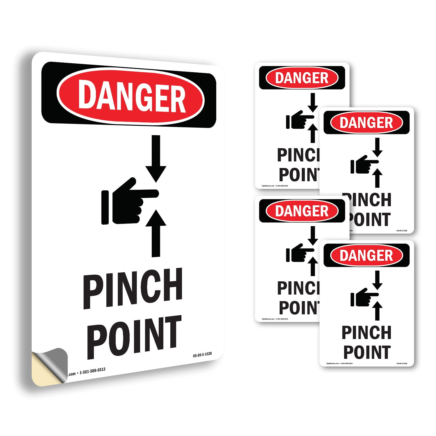 Pinch Point OSHA Danger Vinyl Decal Label 18 Inch x 12 Inch - 5 Pack ...