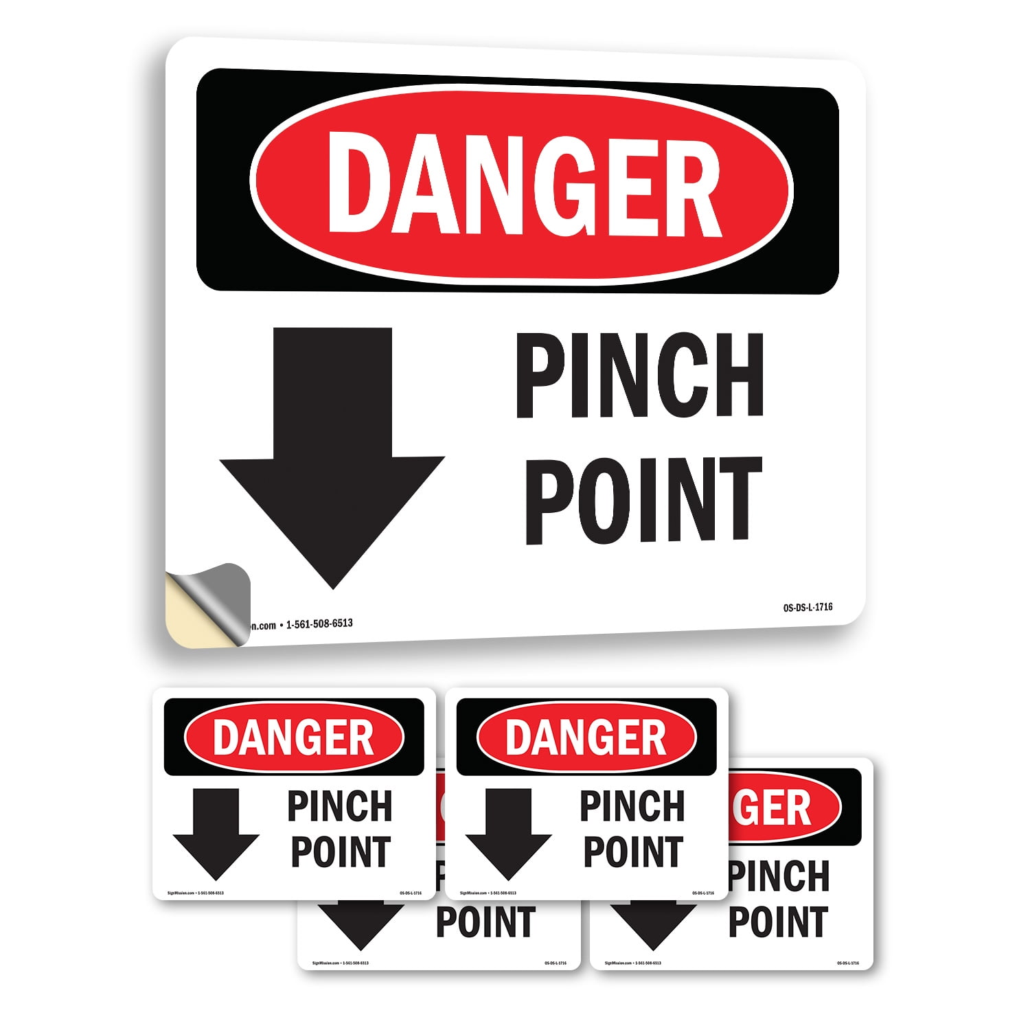 Pinch Point OSHA Danger Vinyl Decal Label 24 Inch x 18 Inch - 5 Pack ...