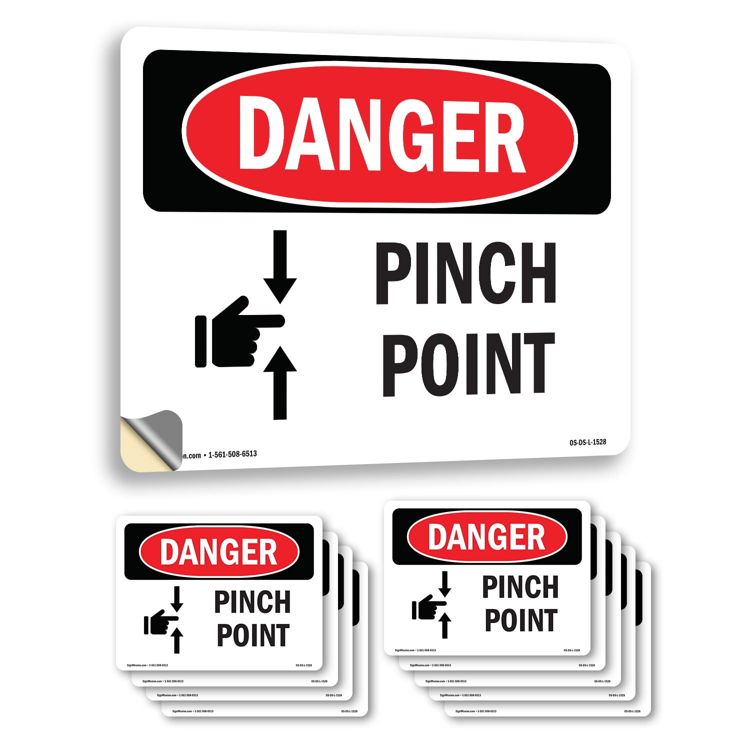 Pinch Point OSHA Danger Vinyl Decal Label 7 Inch x 5 Inch - 10 Pack ...