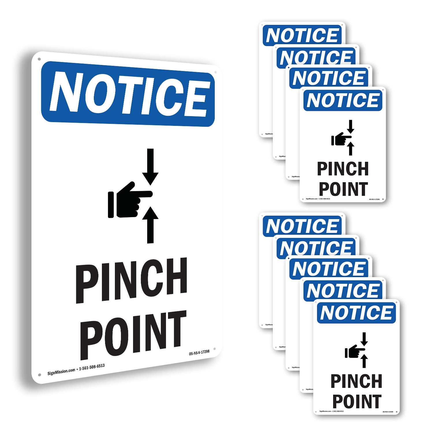 Pinch Point OSHA Notice Aluminum Sign 10 Inch x 7 Inch - 10 Pack ...
