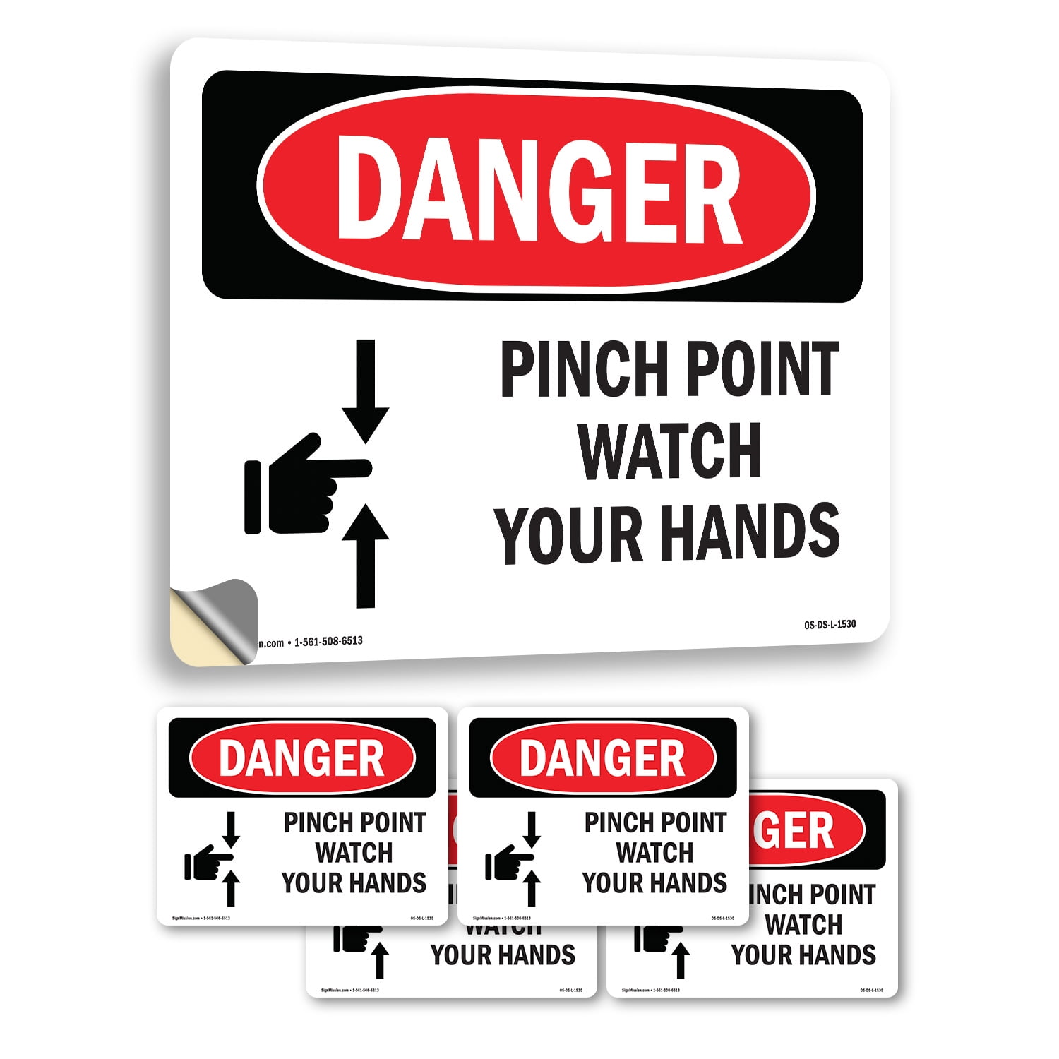 Pinch Point Watch Your Hands OSHA Danger Vinyl Decal Label 24 Inch x 18 ...