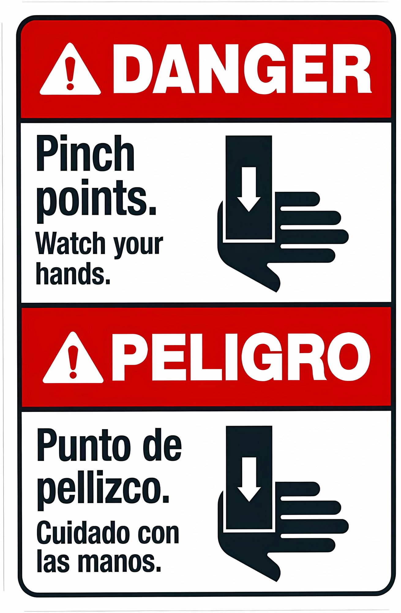 Pinch Points Watch Your Hands Bilingual Warning Sign - 8"x12", Security ...