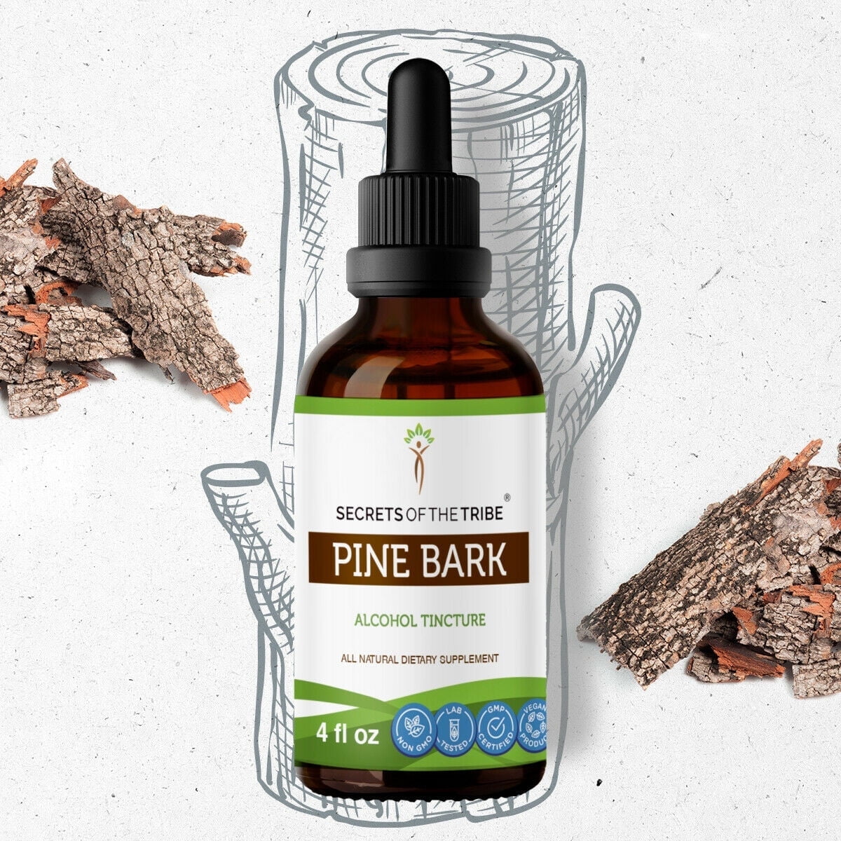 Secrets Of The Tribe Pine Bark Tincture Dietary Supplement, Natural ...