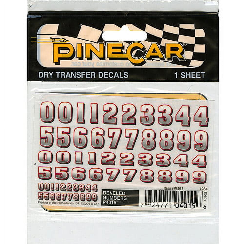 Pine Car Derby Dry Transfer Decal 3"X2.5" Sheet-Bevelled Numbers ...