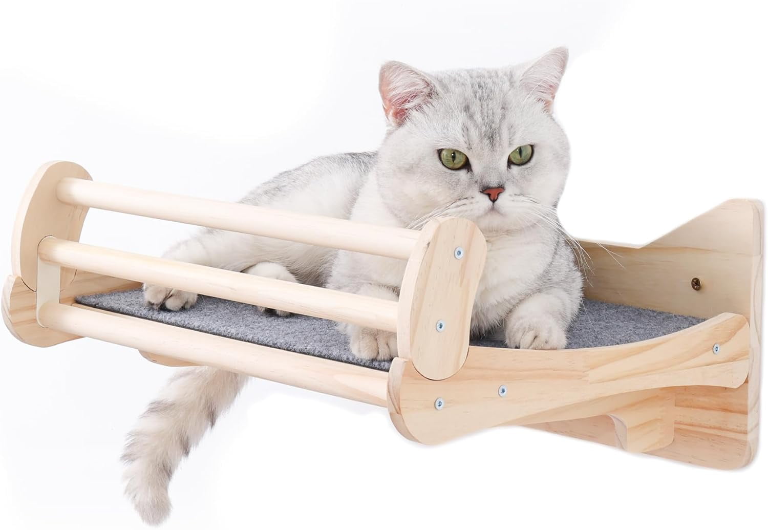 Pine Cat Wall Shelves with Scratch Mat, Wall-Mounted Cat Shelves, Space ...