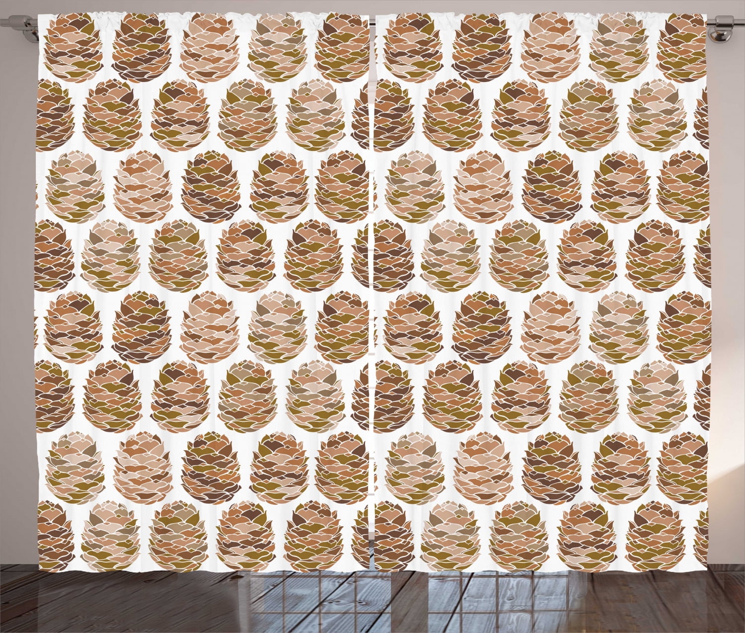 Ambesonne Pine Cone Curtains 2 Panel Set, Woodland Mother Earth, 108" x ...