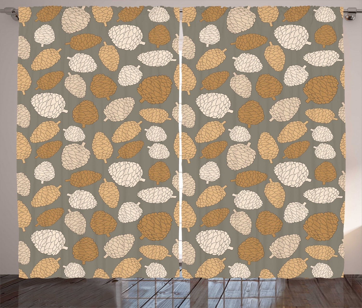 Ambesonne Pine Cone Curtains 2 Panel Set, Autumn Harvest Vintage, 108 ...