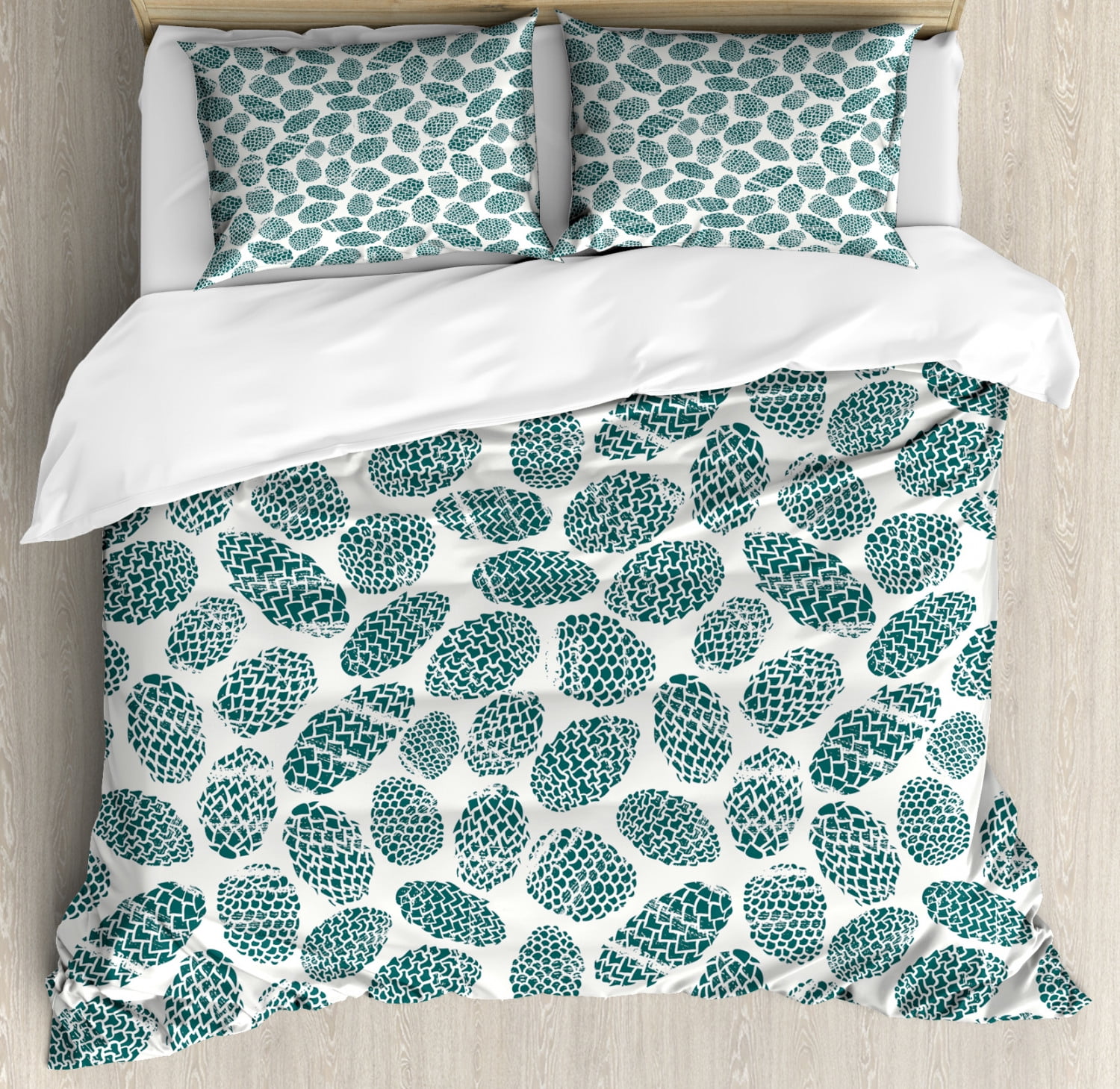Pine Cone Duvet Cover Set King Size, Botanical Woodland Theme Conifer ...
