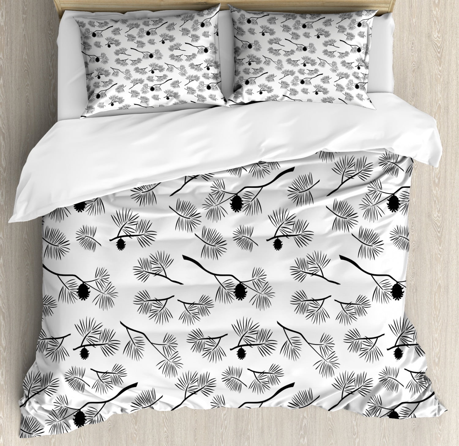 Pine Cone Duvet Cover Set Queen Size, Tree Branches Fir Leaves Needle ...