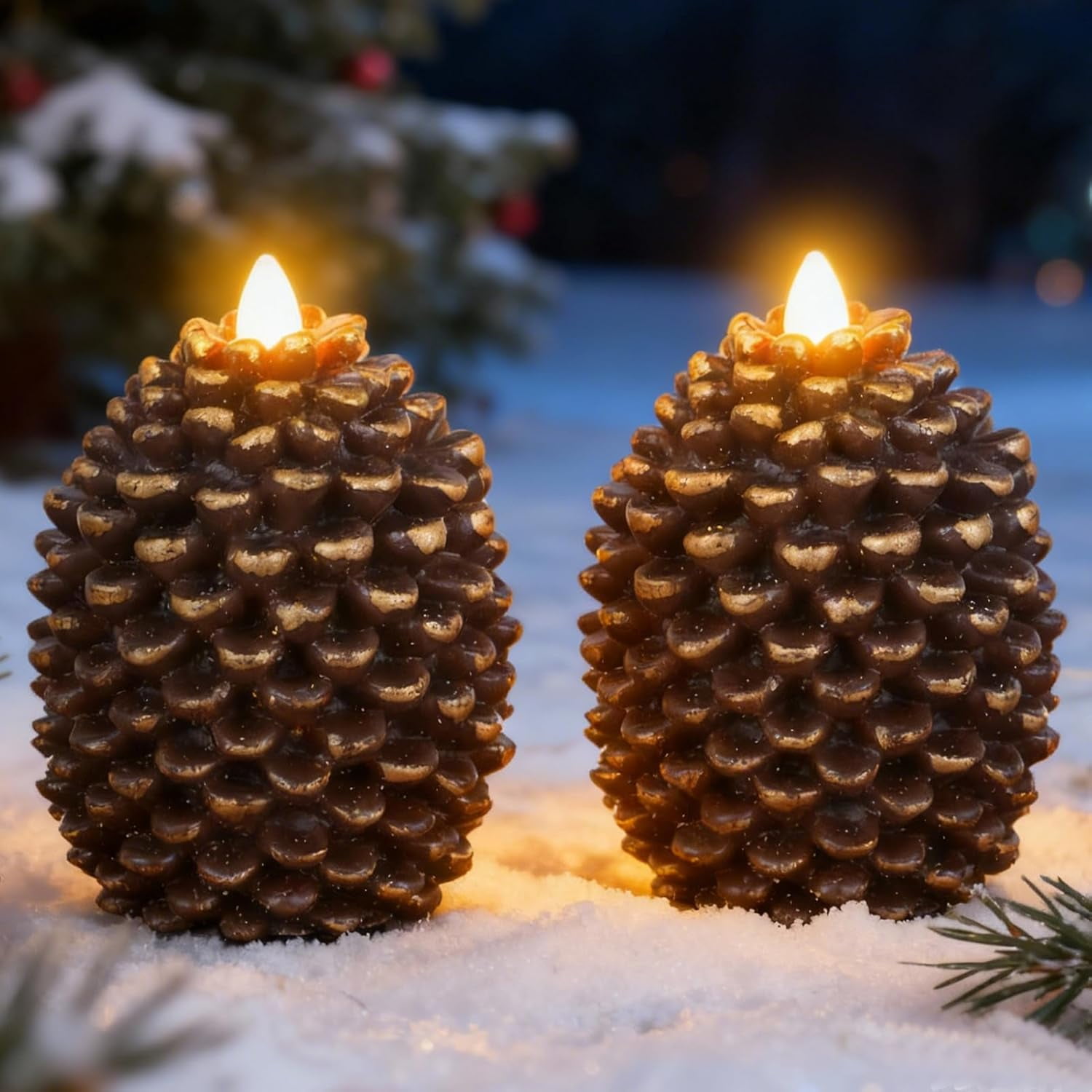Pine Cone Flameless Candles Battery Operated with 6 Hour Timer ...