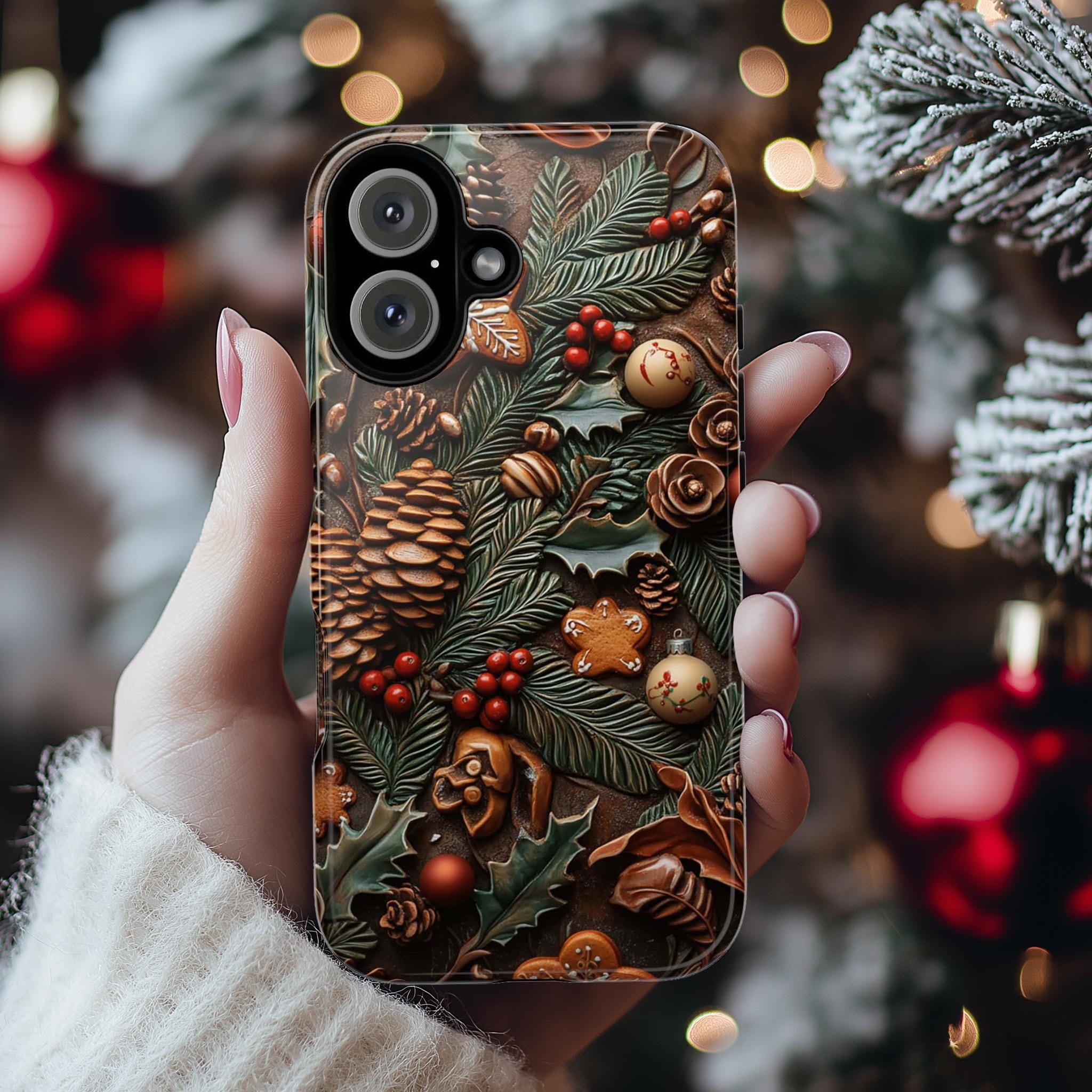 Pine Cone Holiday Phone Case Winter Pattern iPhone 17 11 12 13 14 15 16 ...