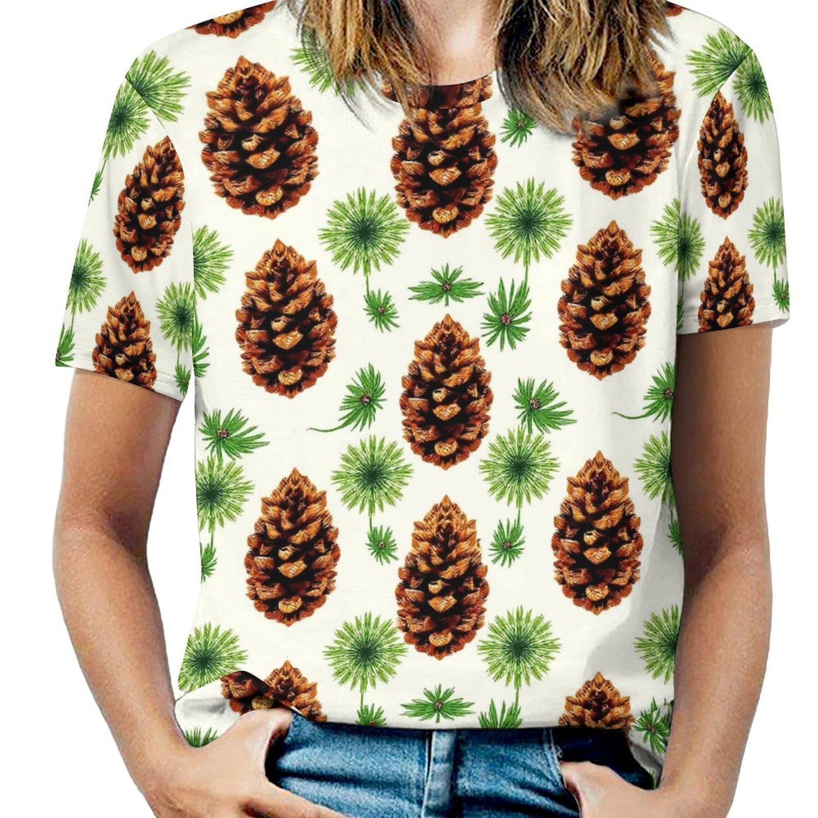 Pine Cone Pattern T Shirts Streetwear T-Shirt Female ShortSleeve Elegant Over Tees Clothing ...