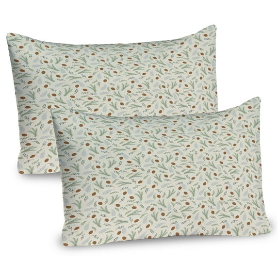 Pine Cone Pillow Sham Set of 2, Fir Cones Botany Branches Leaves with ...
