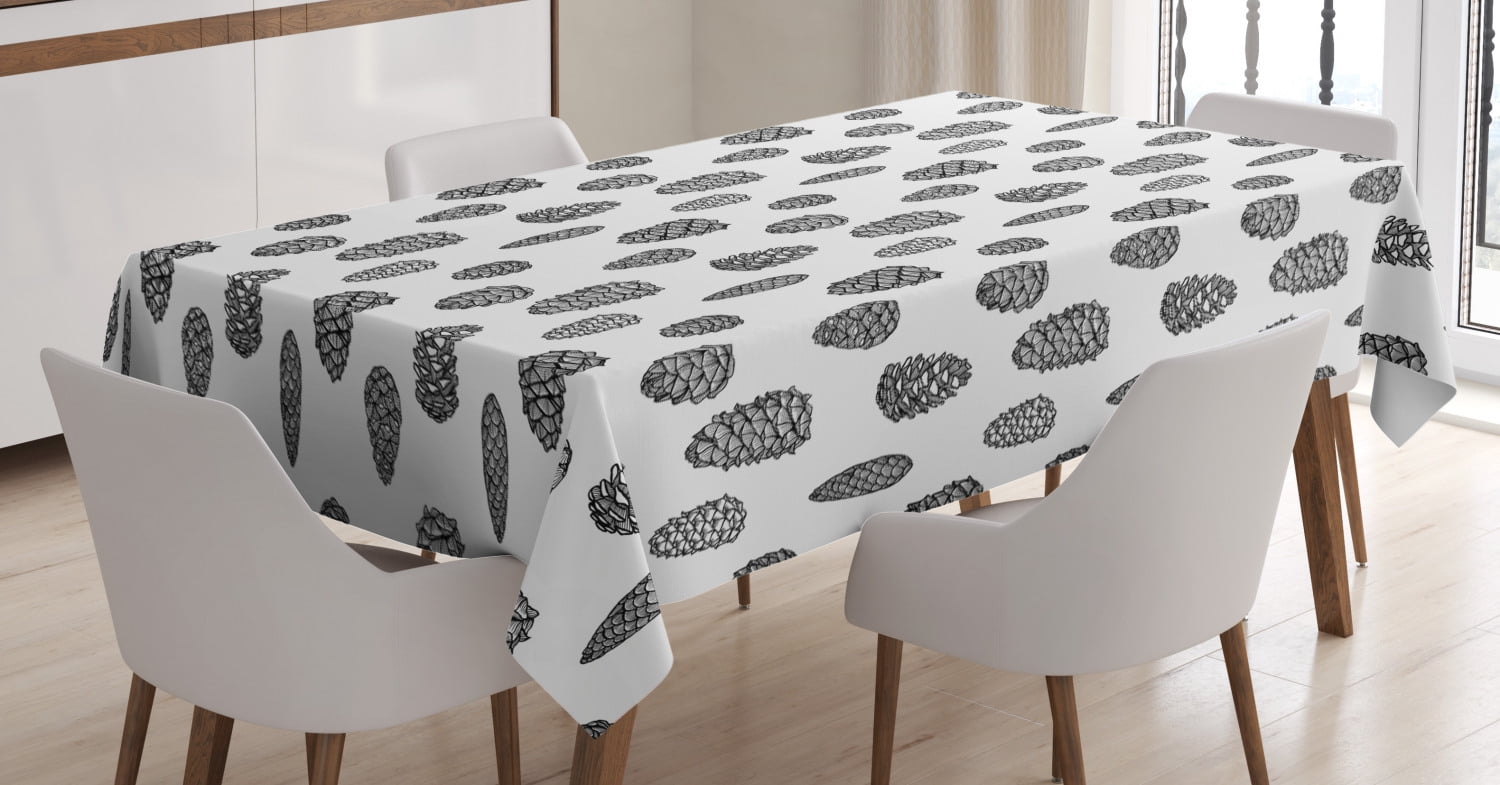 Pine Cone Tablecloth, Deciduous Hand Drawn Style Autumn Conifers ...