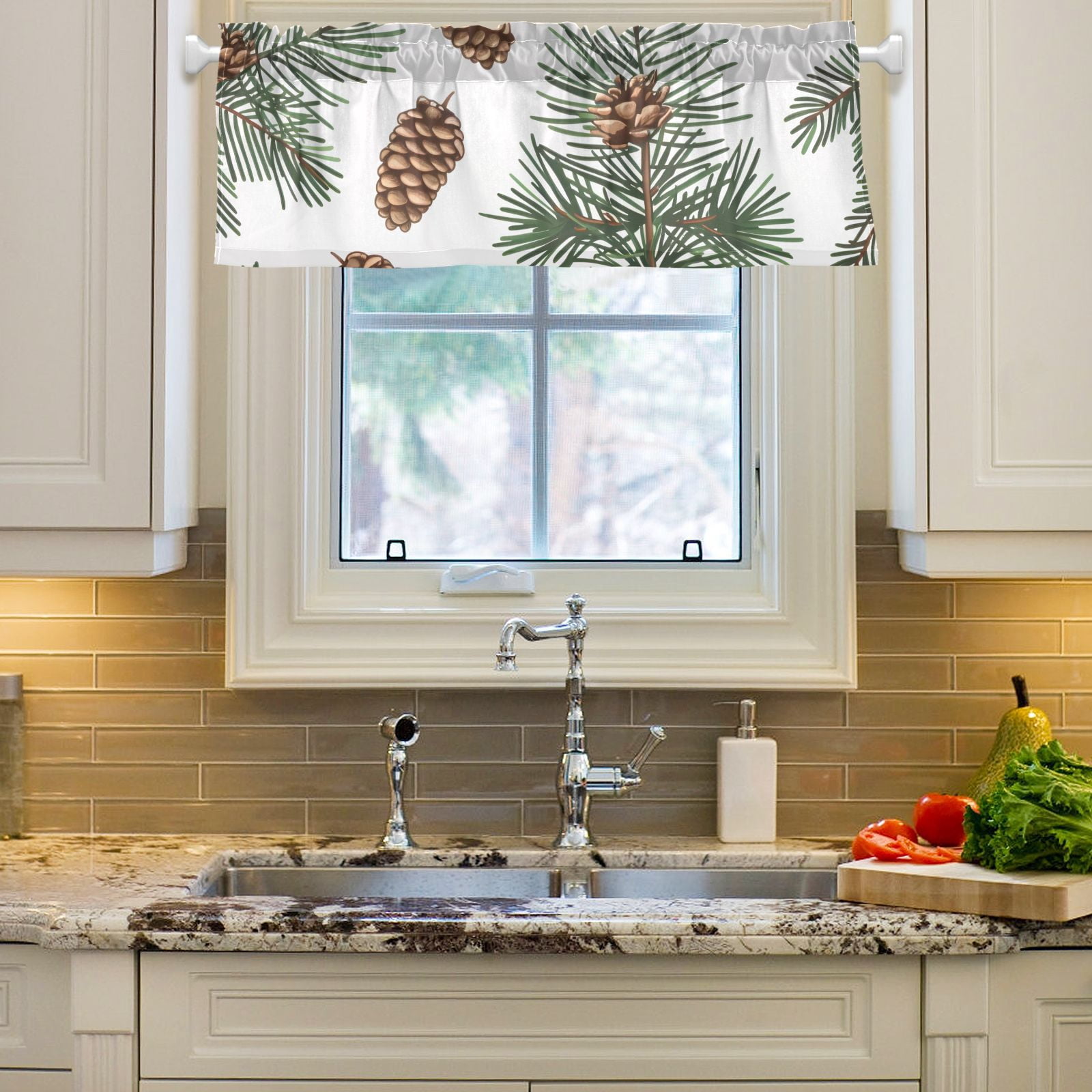 Pine Cone Trees Curtain Valances Farmhouse Design Window Treatment ...