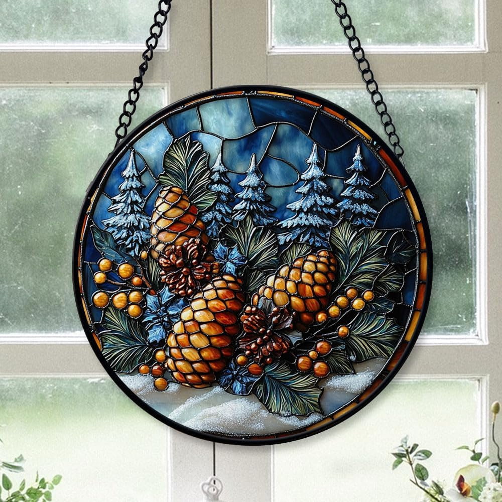 Pine Cones Stained Glass Suncatcher, Pine Cones Christmas, Pine Cones ...