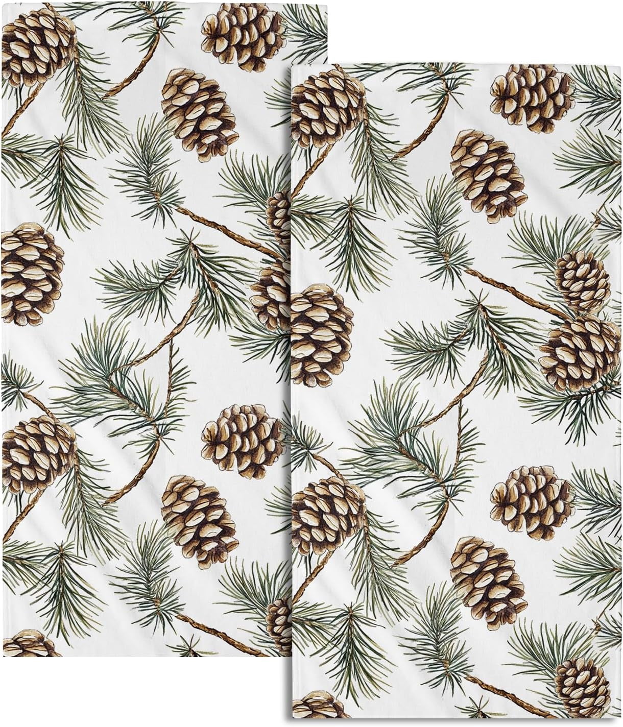 Pine Cones Winter Hand Towel Set of 2 Soft Absorbent Green Branch ...