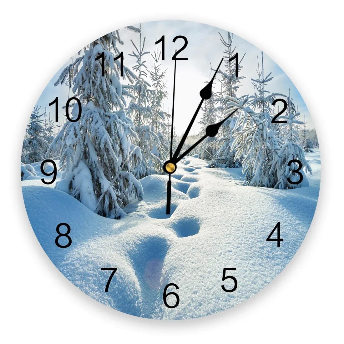 Pine Forest Snowflakes Wall Clock Modern Design Round Wall Watch for ...