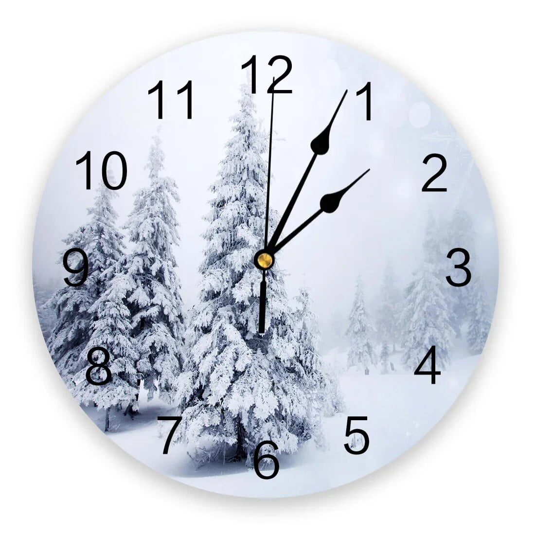 Pine Forest Snowflakes Wall Clock Modern Design Round Wall Watch for ...
