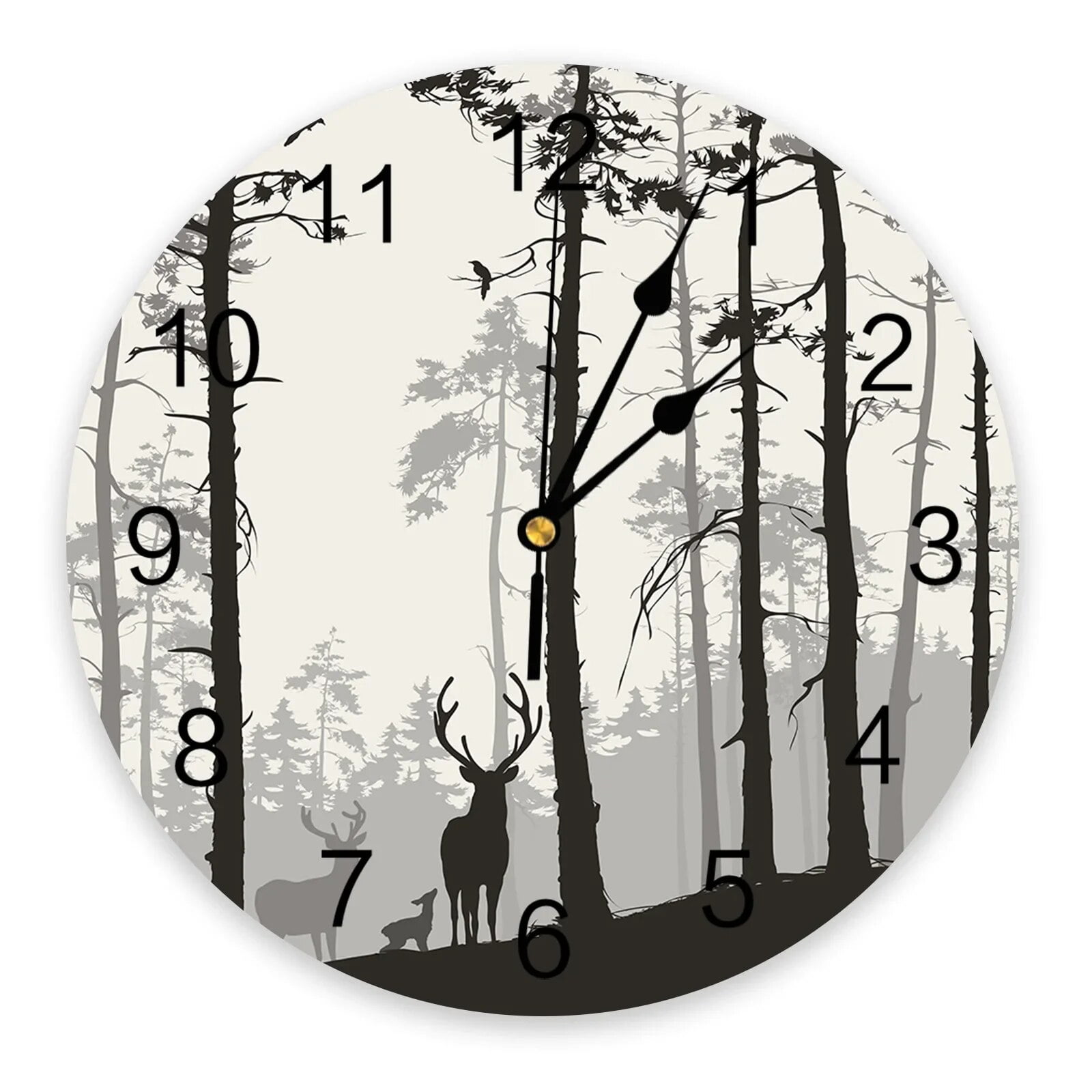 Pine Forest Snowflakes Wall Clock Modern Design Round Wall Watch for ...