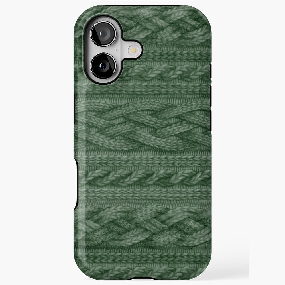 Pine Green Cable Knit Pattern Case for iPhone 11 12 13 14 15 16 17 Pro ...