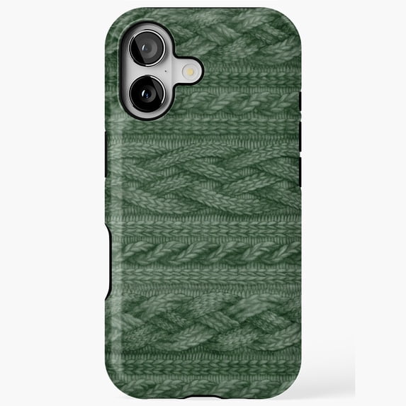 Pine Green Cable Knit Pattern Case for iPhone 11 12 13 14 15 16 17 Pro ...