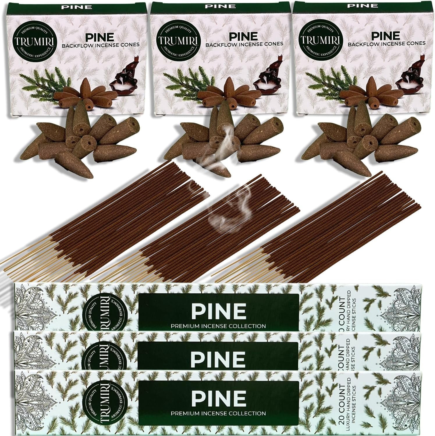 Pine Incense Sticks & Backflow Incense Cones for Waterfall Combo Pack ...