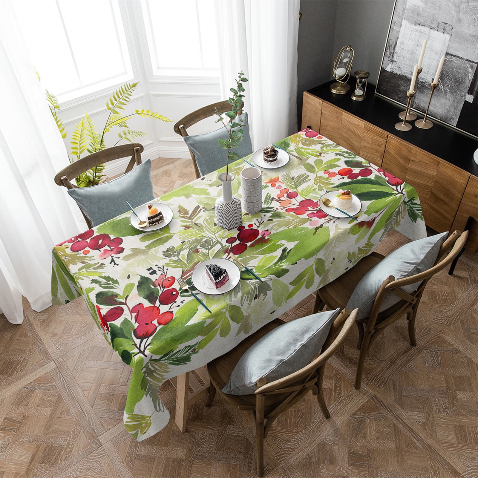Pine Leaves Red Pine Cones Texture Tablecloths for Dining Table ...