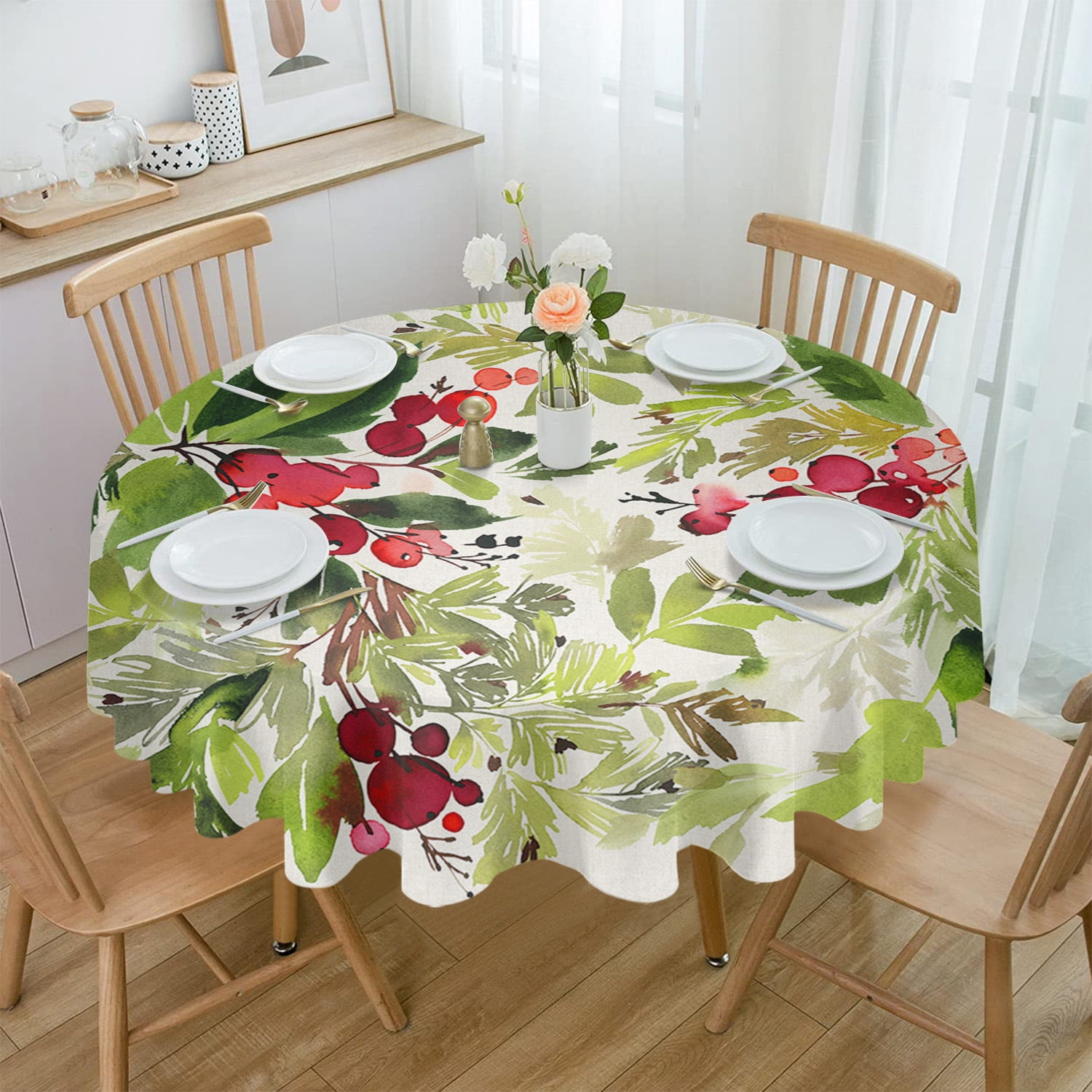 Pine Leaves Red Pine Cones Texture Tablecloths for Dining Table ...