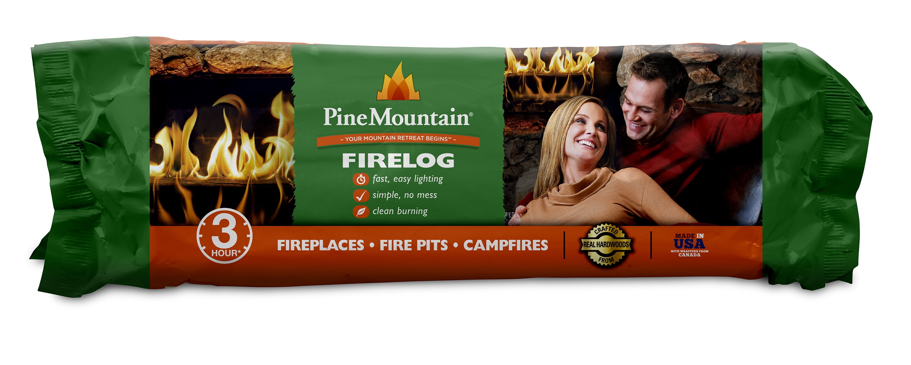 "Pine Mountain Fire Log, 3-Hour Burn Time, Easy Start, 10.5"" x 3 ...