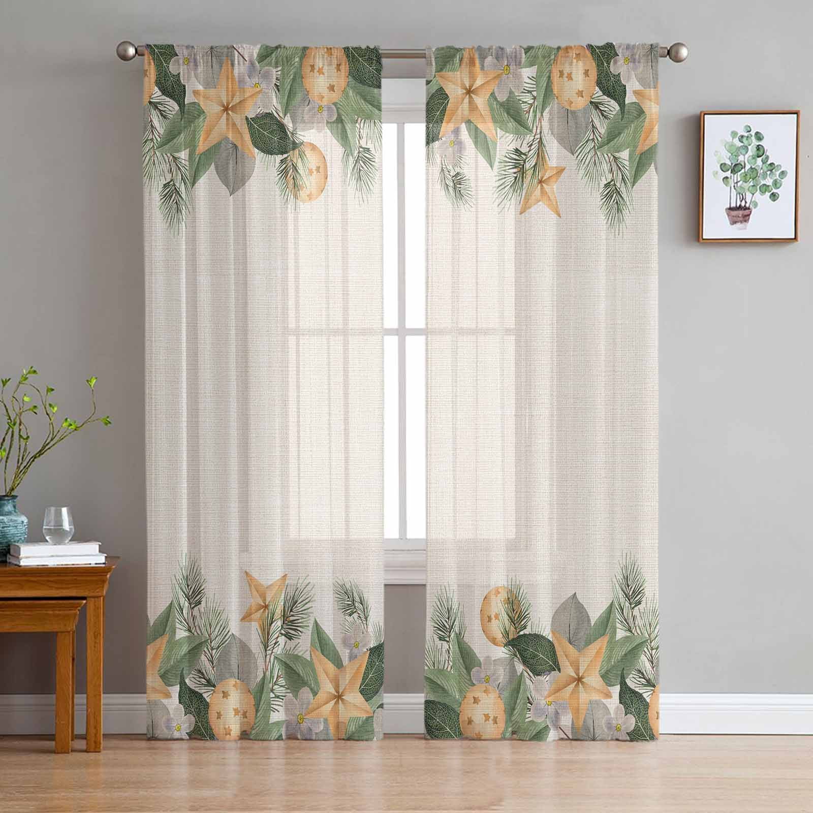 Pine Needle Light Ball Window Tulle Curtains for Living Room Kitchen ...
