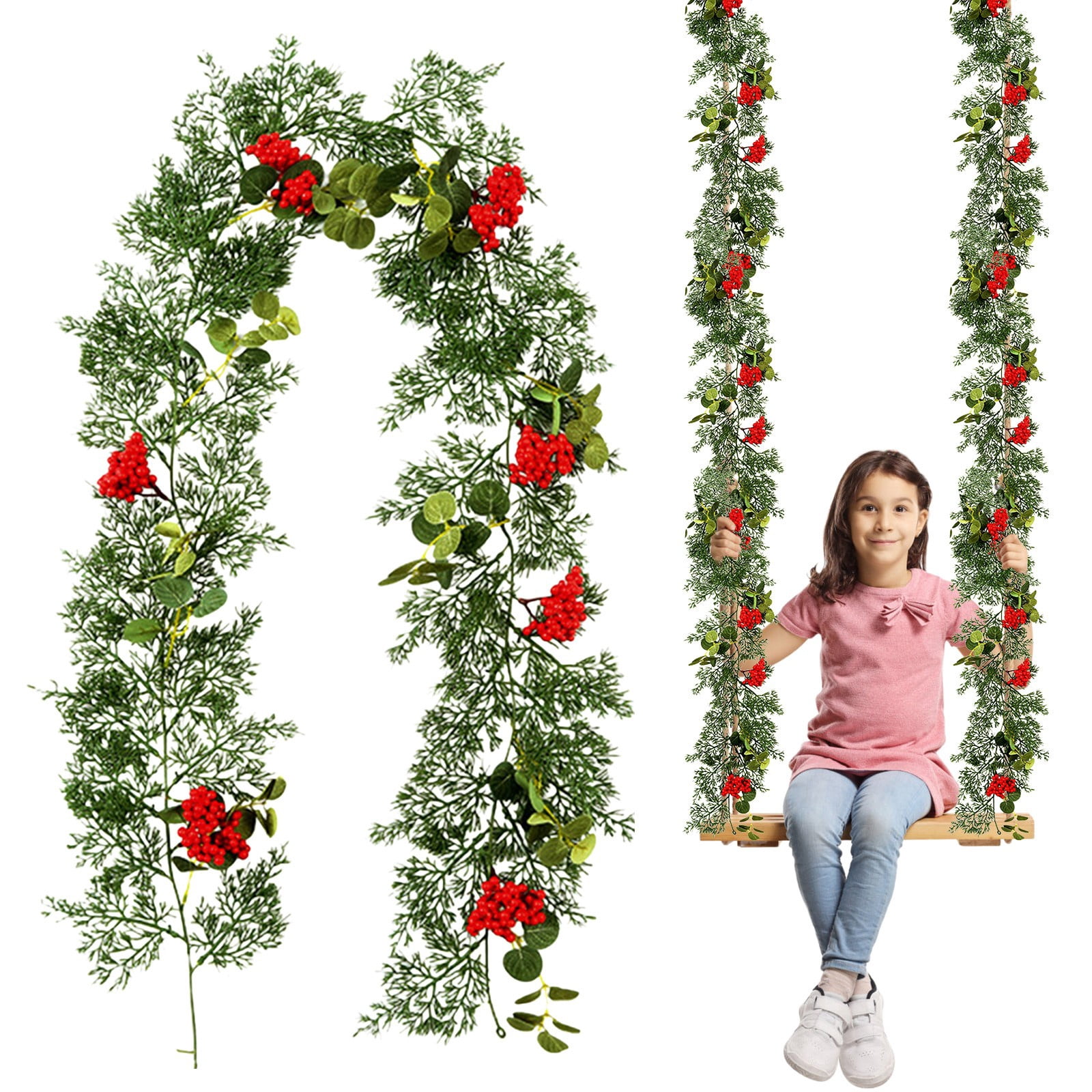 Pine Needles Rattan Garland - 200cm Single Fork Natural Artificial ...
