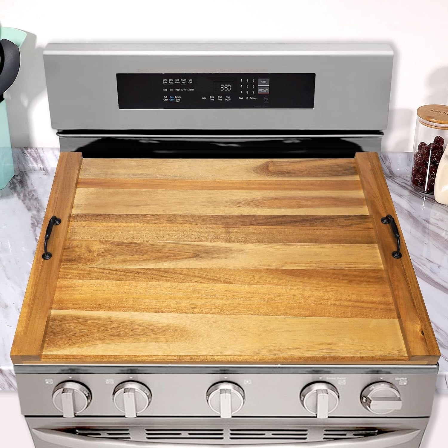 Pine Noodle Board Stove Cover with Handle, Multi-Purpose Stove Cover ...