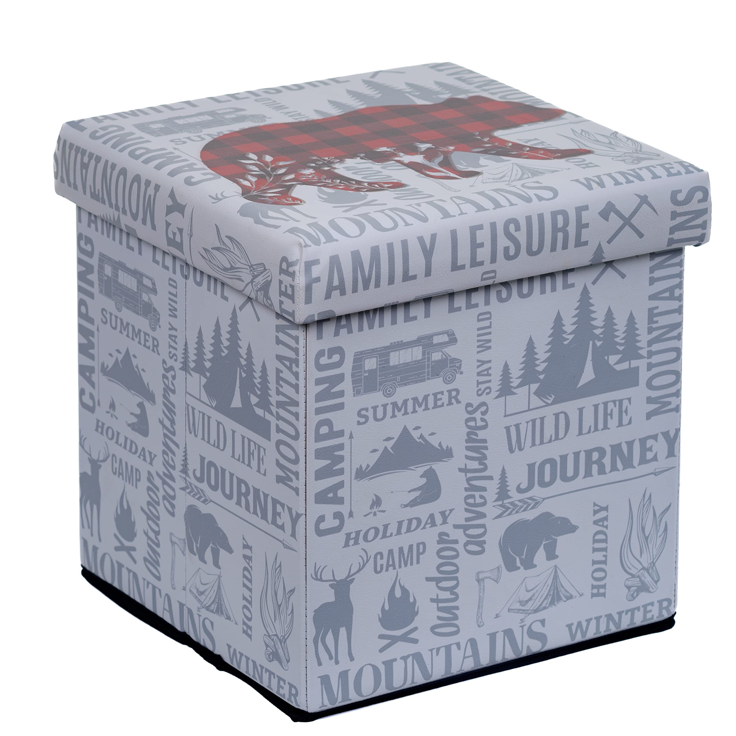 Pine Ridge Collapsible Storage Ottoman Plaid Bear - Foot Rest Stool ...