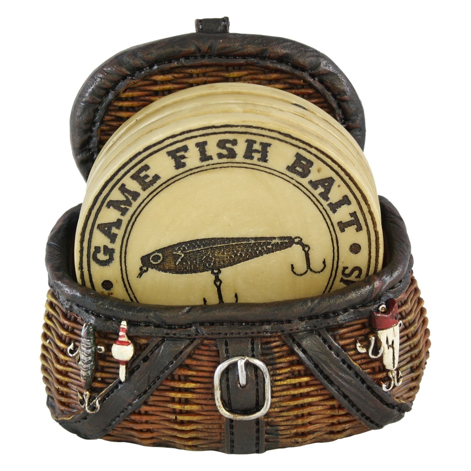 Pine Ridge Fisherman Fishing Creel Cool Table Drink Coaster Set Of 4 ...