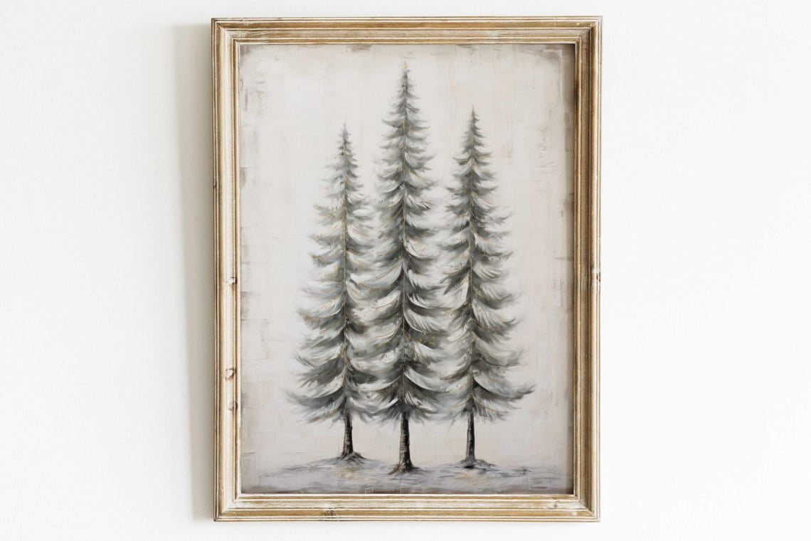 Pine Tree Art, Vintage Forest Wall Painting, Spruce Tree Print, Fir ...