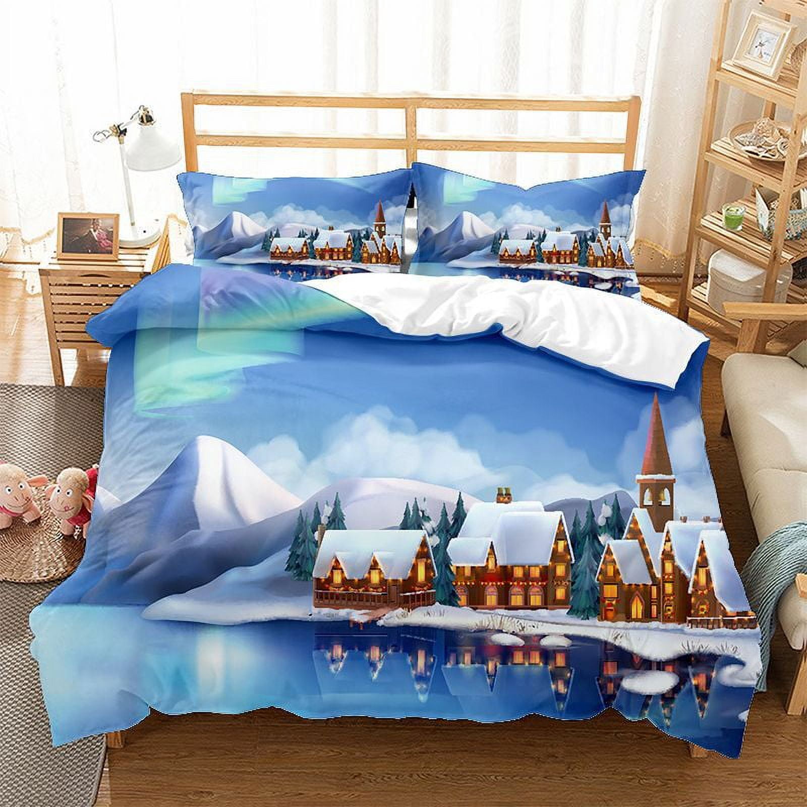 Pine Tree Bedding Set Christmas Theme Blue Comforter Cover King Size ...