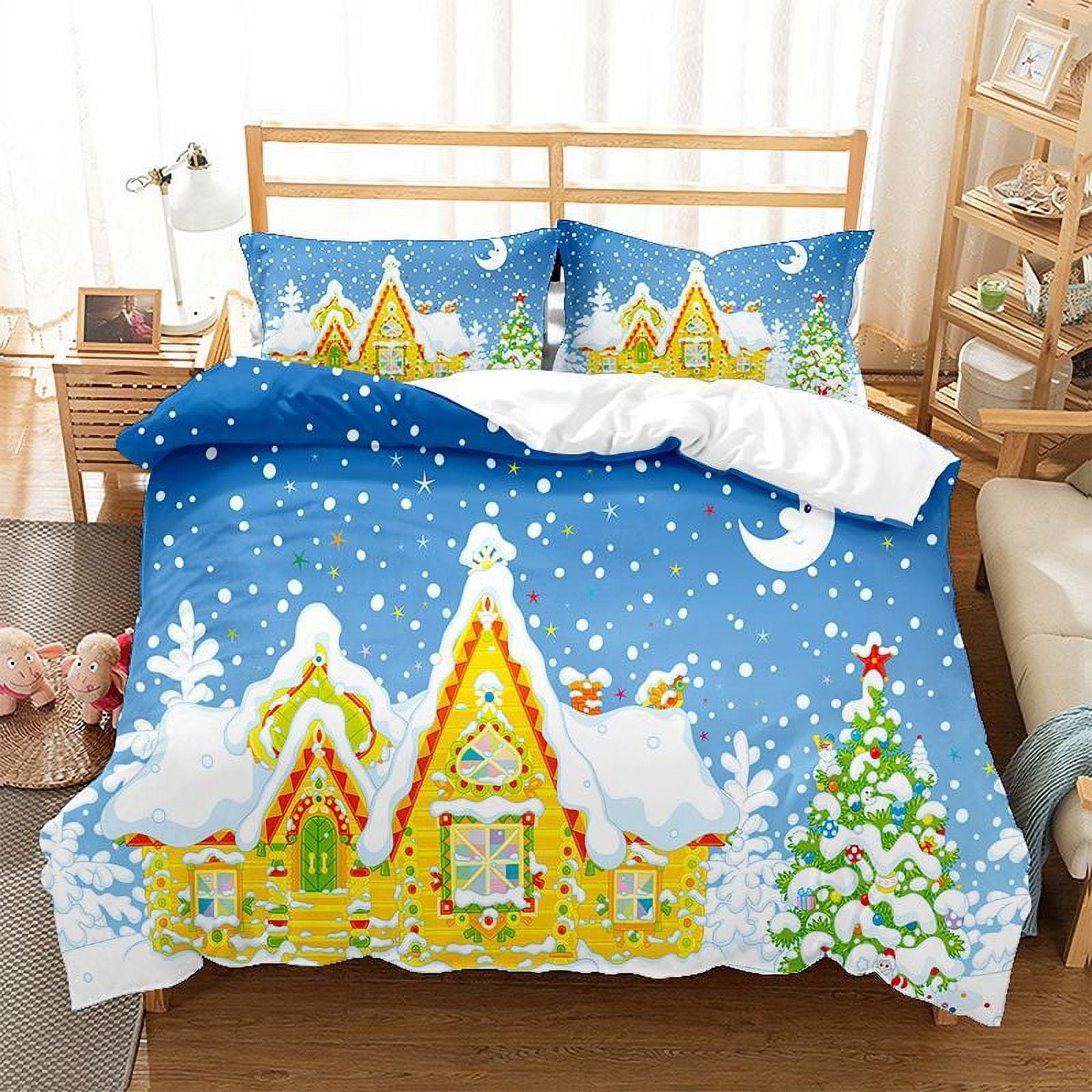 Pine Tree Bedding Set Christmas Theme Blue Comforter Cover King Size ...