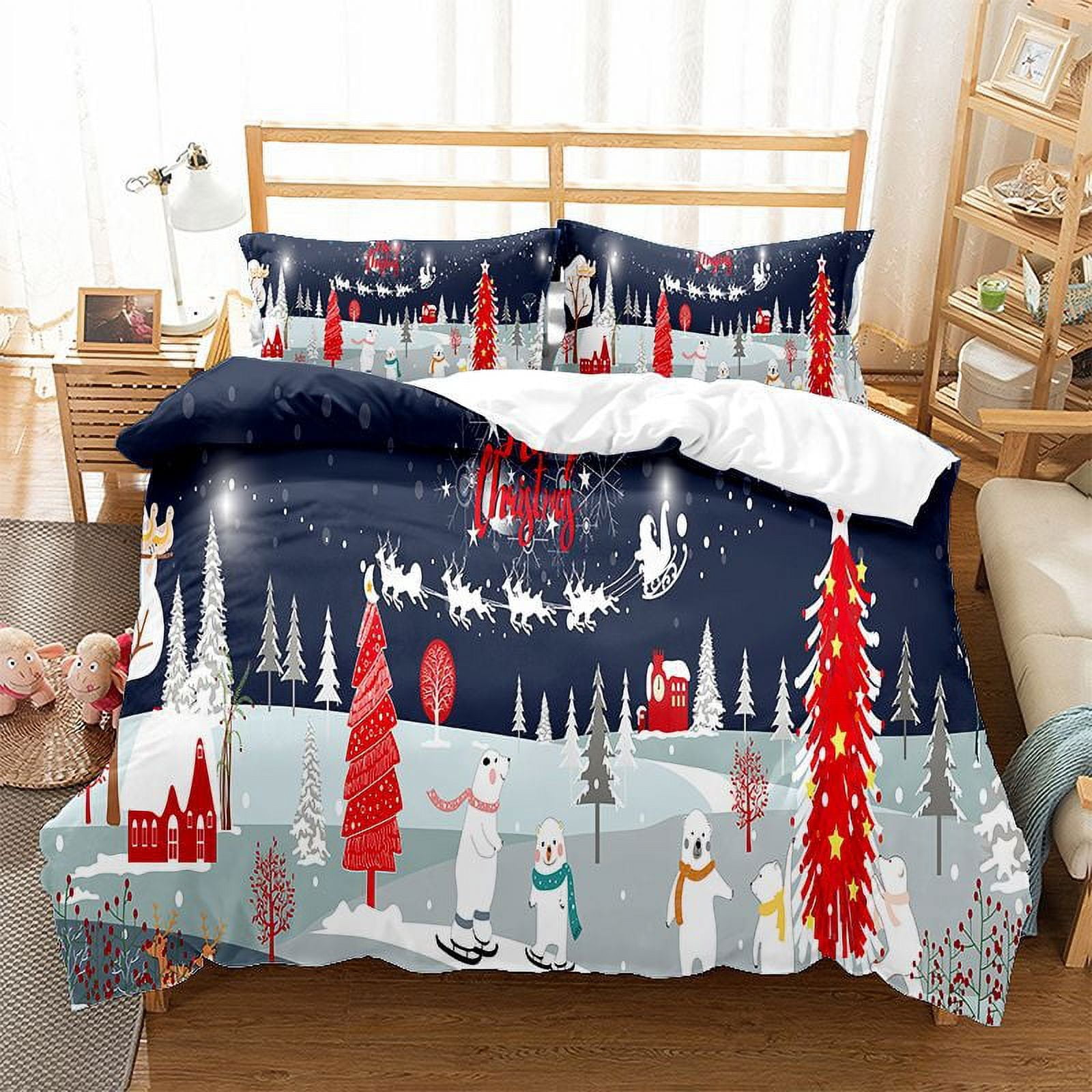 Pine Tree Bedding Set Christmas Theme Blue Comforter Cover King Size ...