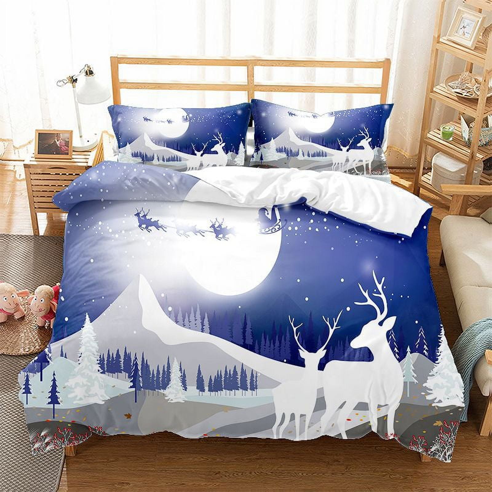 Pine Tree Bedding Set Christmas Theme Blue Comforter Cover King Size ...