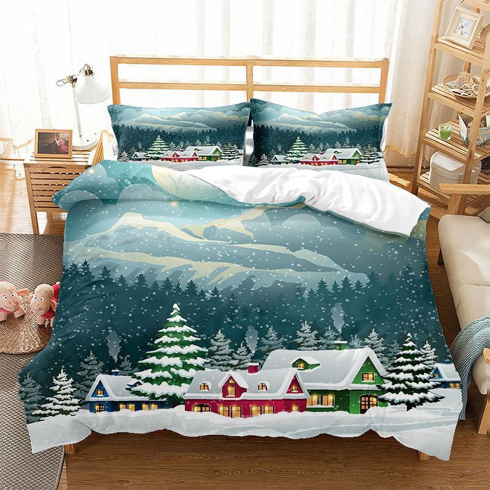 Pine Tree Bedding Set Christmas Theme Blue Comforter Cover King Size ...