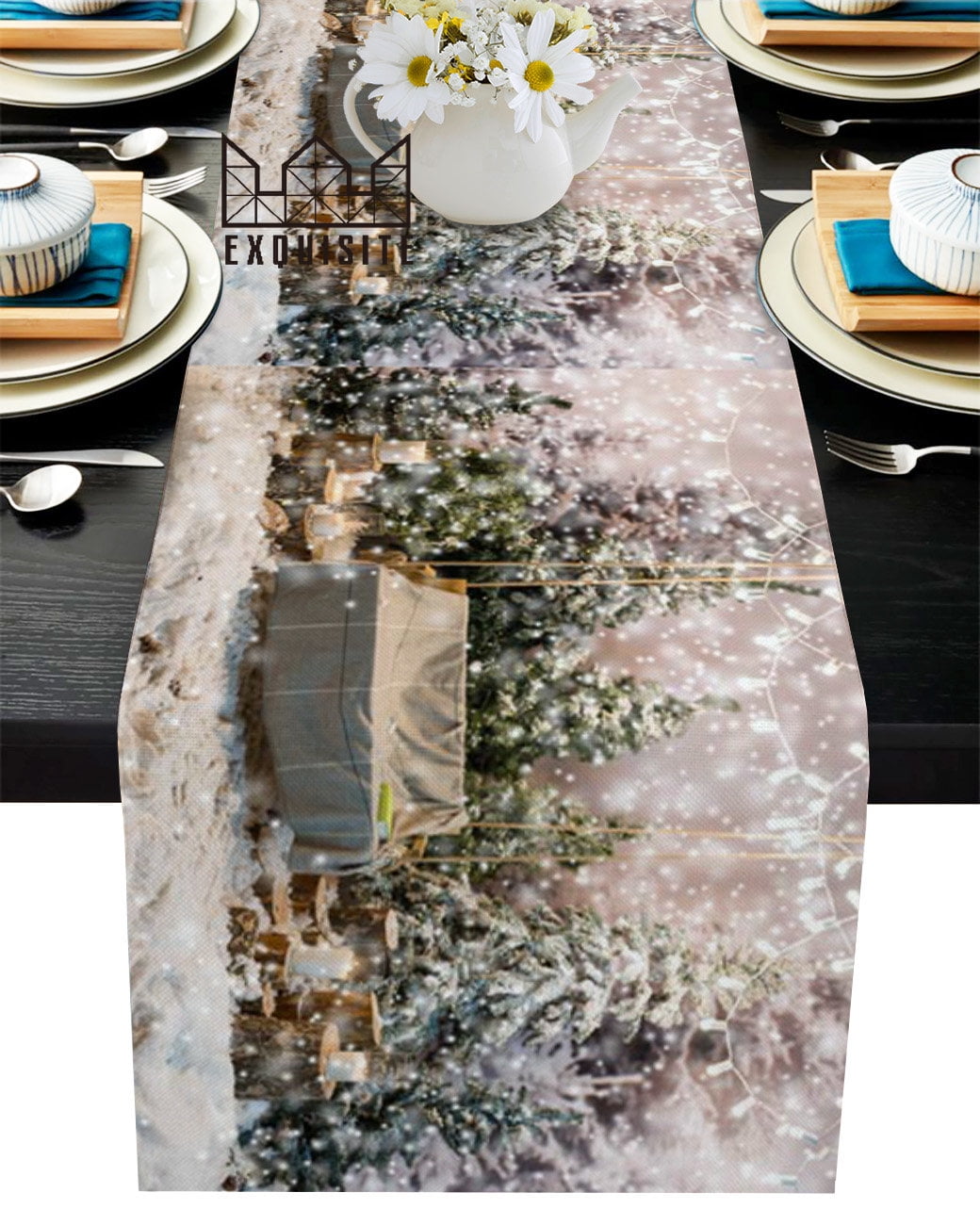 Pine Tree Candle Firelight Winter Plant Table Runner ration Home r ...