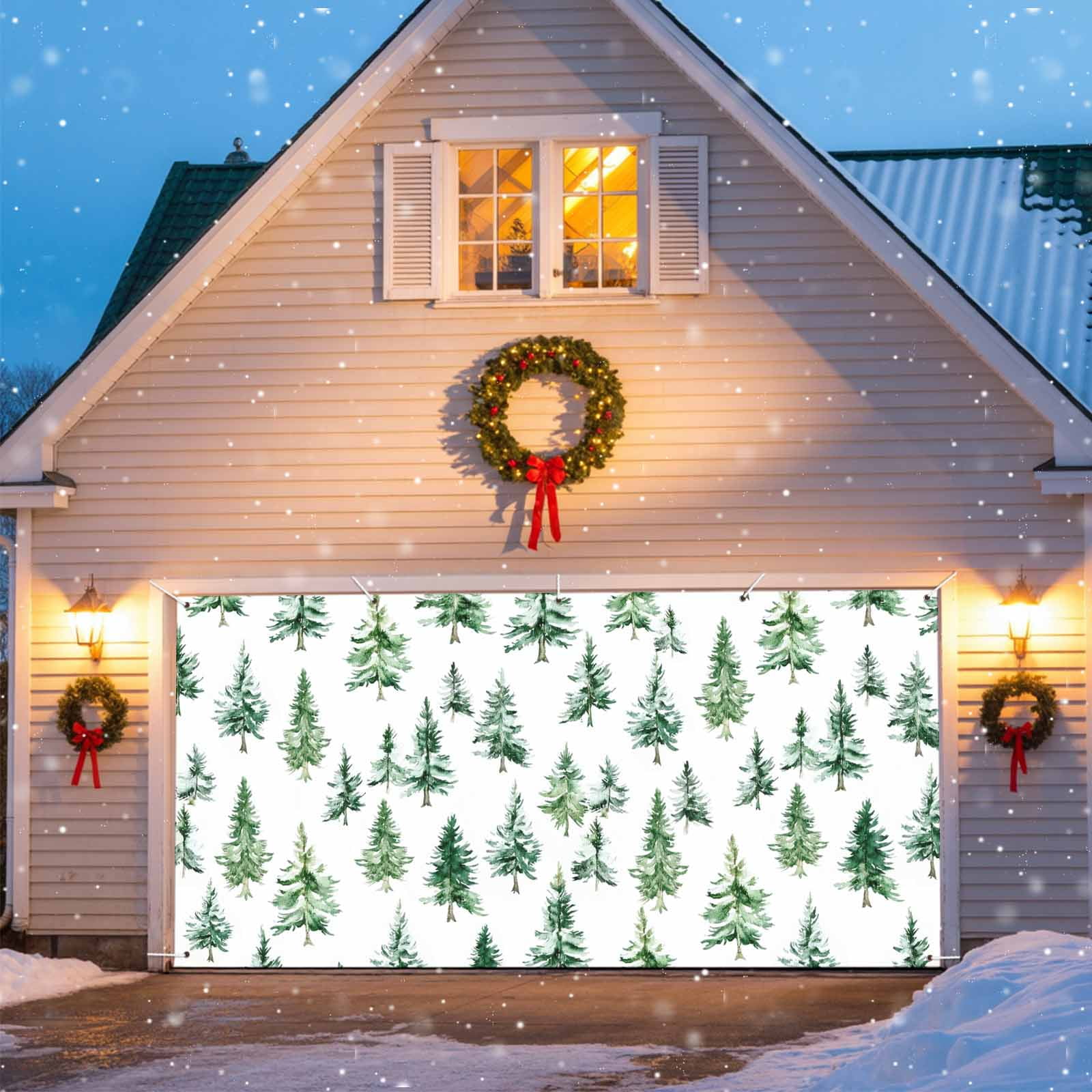 Pine Tree Forest Christmas Garage Door Decorations, 6.9x16ft Garage ...